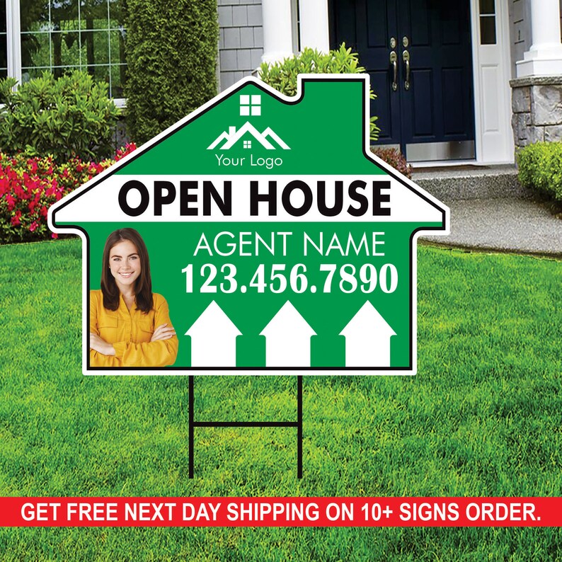 10 Pack Custom Open House Arrow Yard Sign 18" X 24", 2 Sided Add Your ...