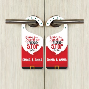 Santa Please Stop Here Personalized Door Hanger, Santa Doorknob Sign ...