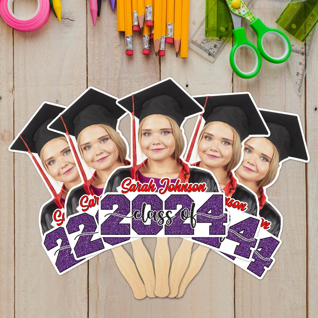 Custom Face Fans With Wooden Handle, Graduation Head, Grad Face Fans ...