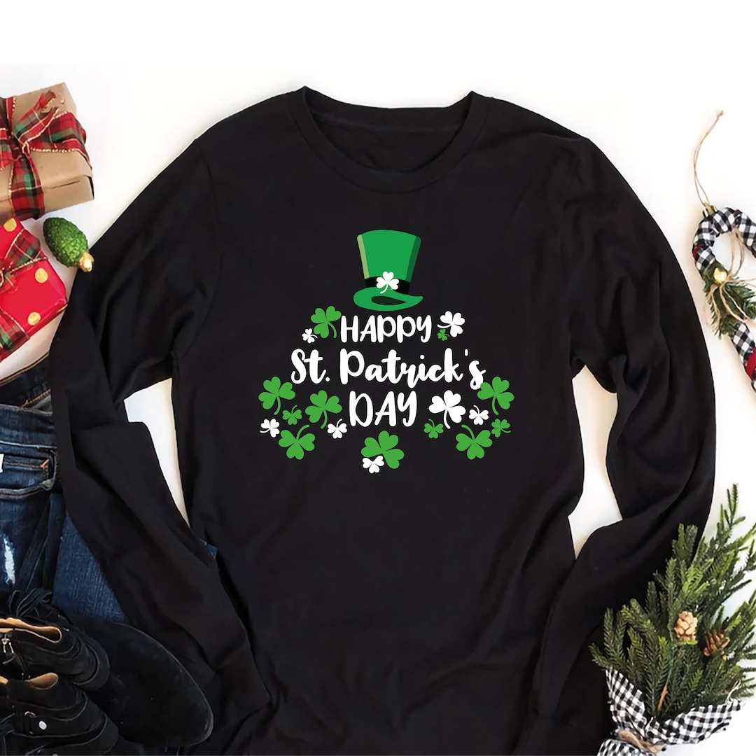 St. Patrick's Day Long Sleeve T-shirt, Shamrock Unisex Long Sleeve ...