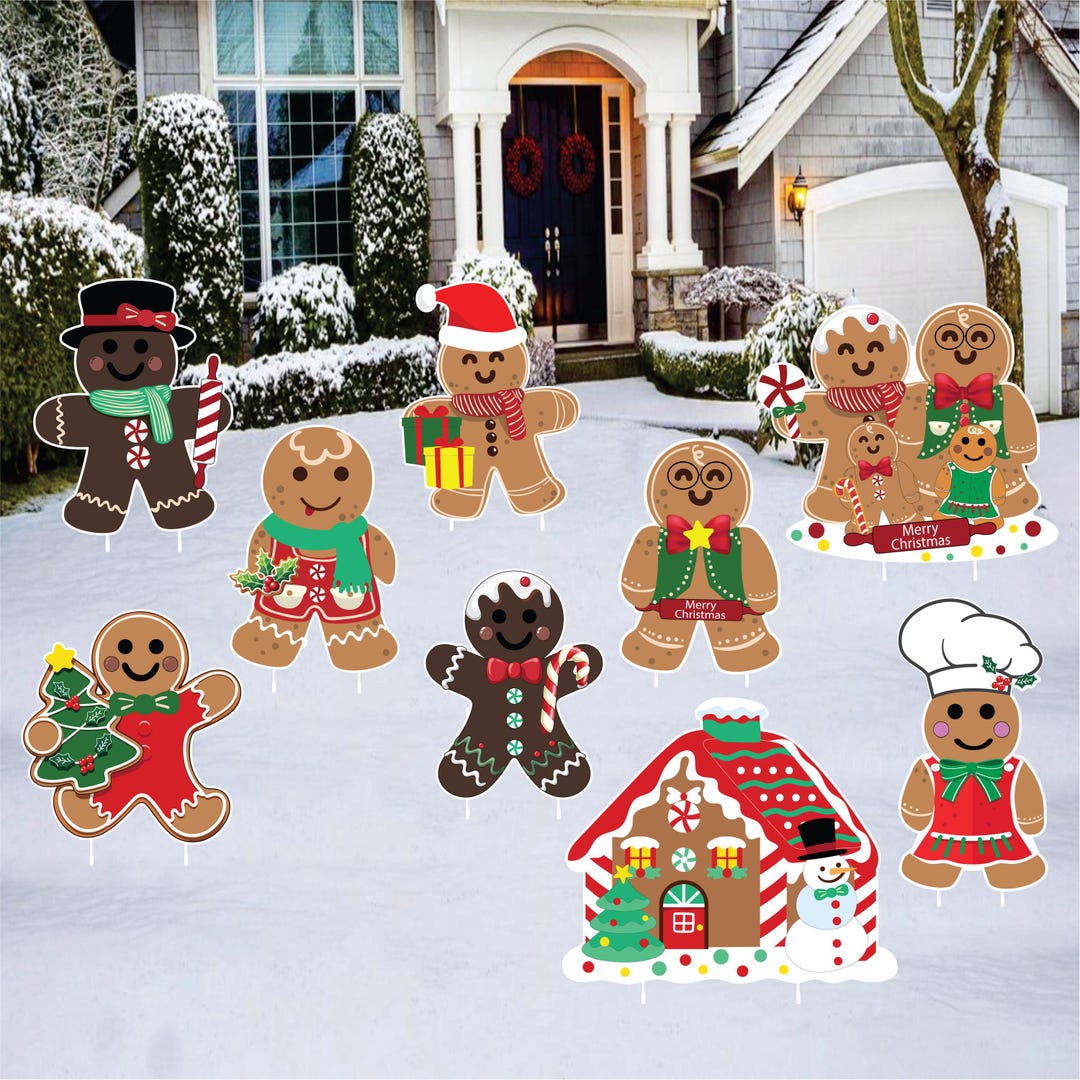 Gingerbread Christmas Yard Signs, Holiday Gingerbread Family Lawn ...