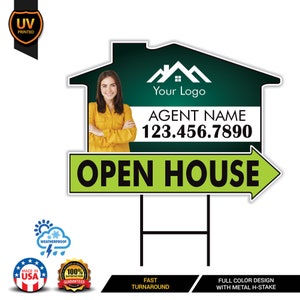 10 Pack Custom Open House Arrow Yard Sign 18" X 24", 2 Sided Add Your ...