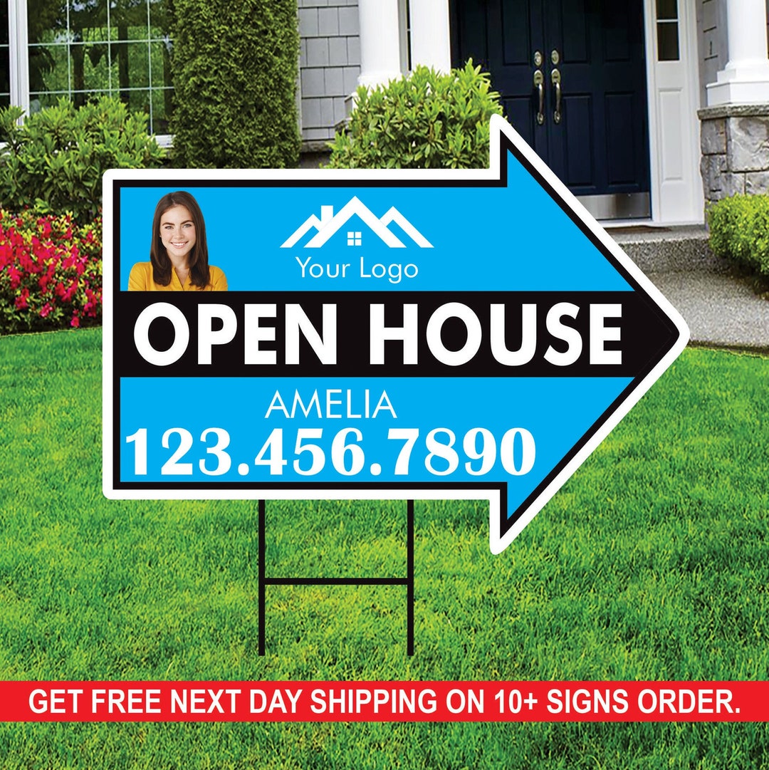 Custom Open House Arrow Yard Sign 18 X 24, 2 Sided Add Your Text, Logo ...