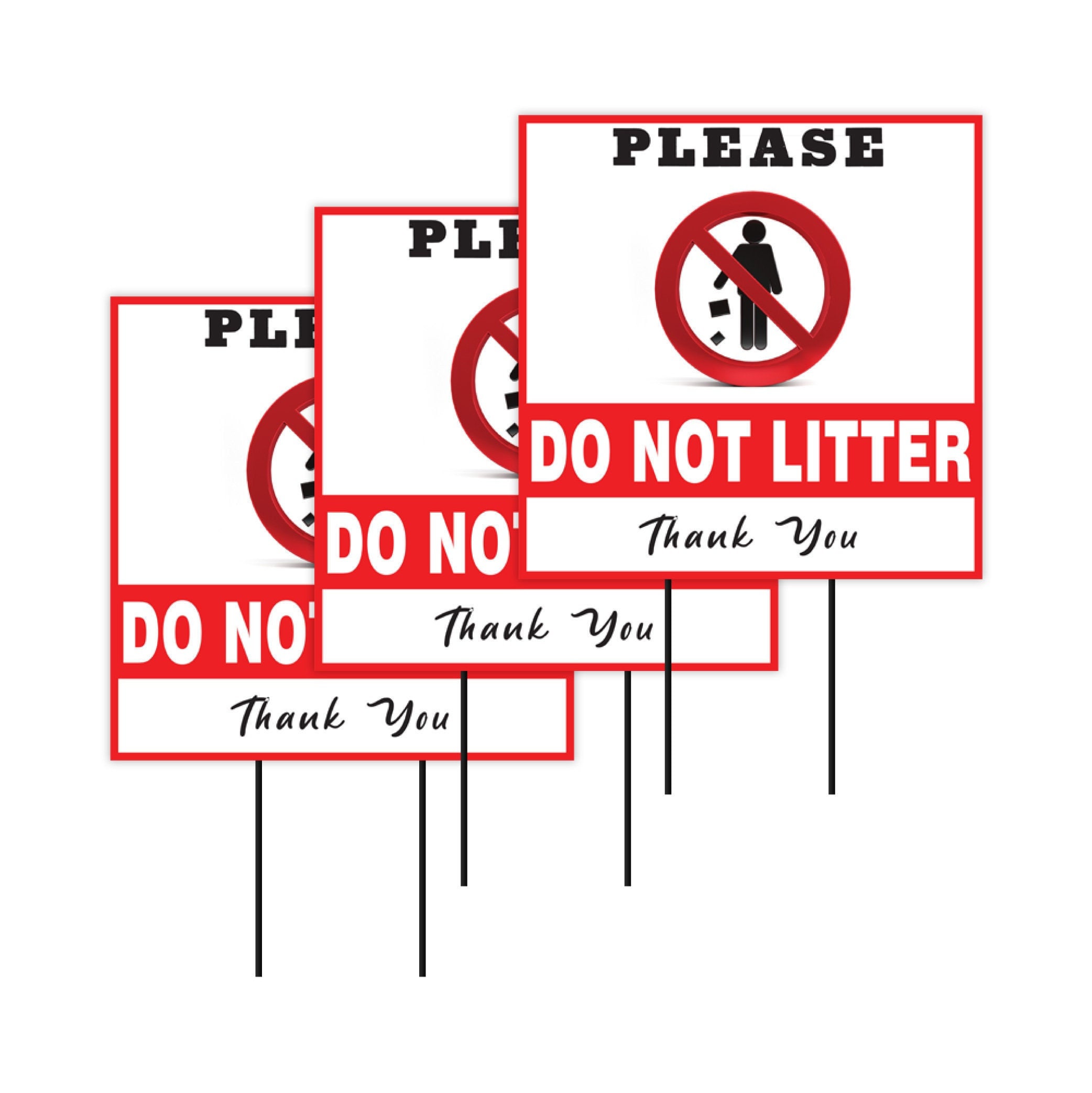 Pack of 3 Please Do Not Litter Yard Sign - Coroplast Don't Litter Signs ...