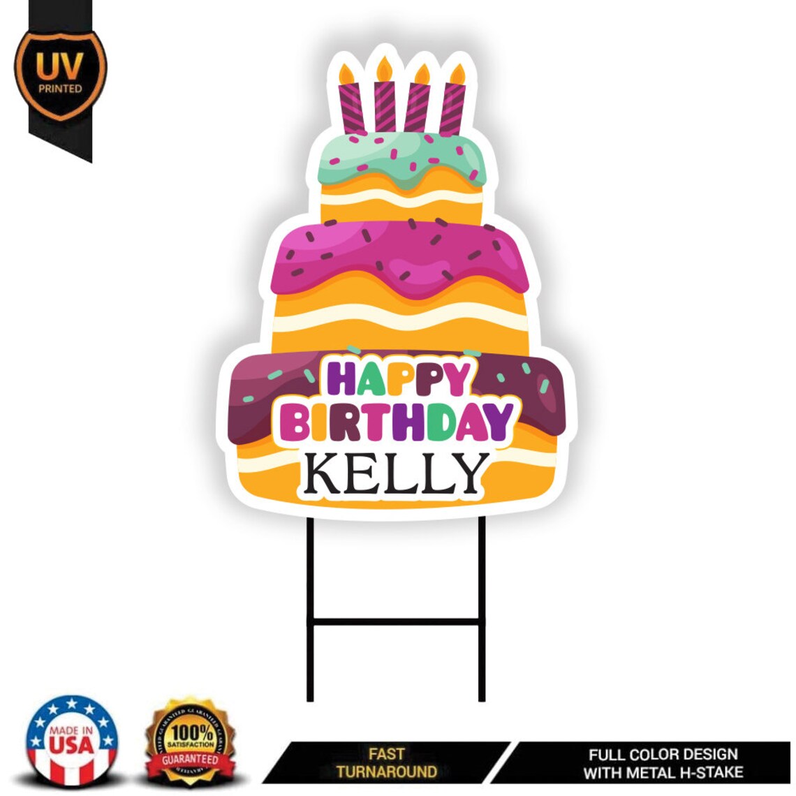 Personalized Happy Birthday Cake Yard Sign 24" X 18" - Coroplast Custom ...
