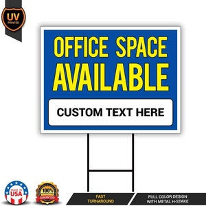 Office Space Available Yard Sign Personalized 24" X 18" - Visible Text ...