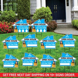 10 Pack Custom Open House Arrow Yard Sign 18" X 24", 2 Sided Add Your ...