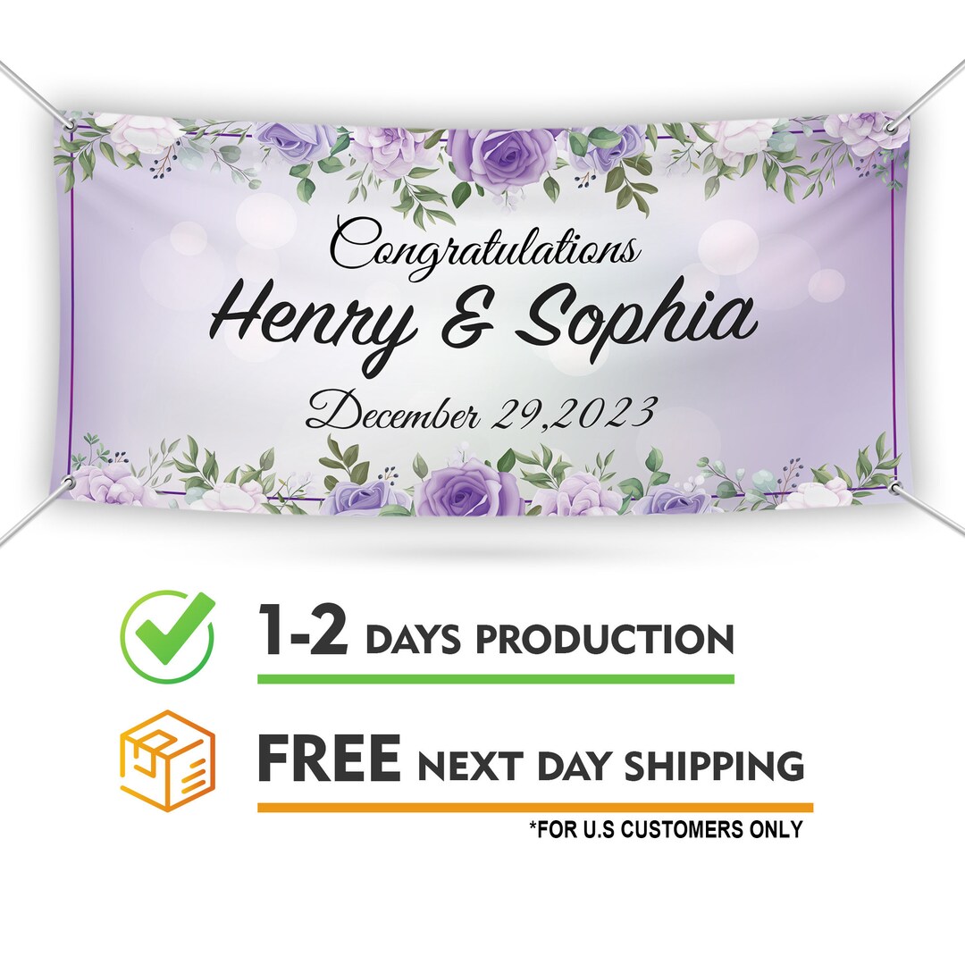 Congratulations Banner Sign Personalized 13 Oz Custom Floral Wedding ...