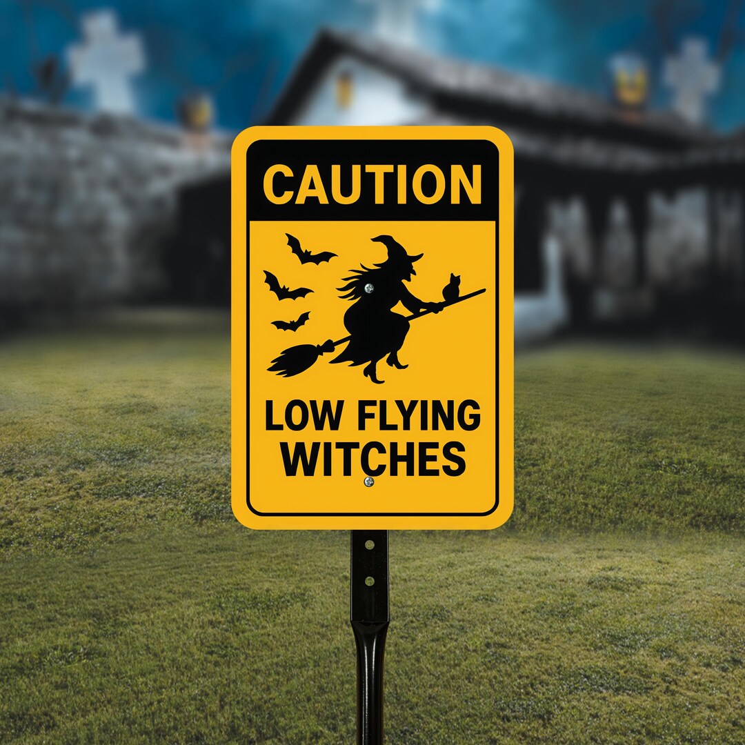 Caution Low Flying Witches Halloween Yard Sign With 16" Stake, Rust ...