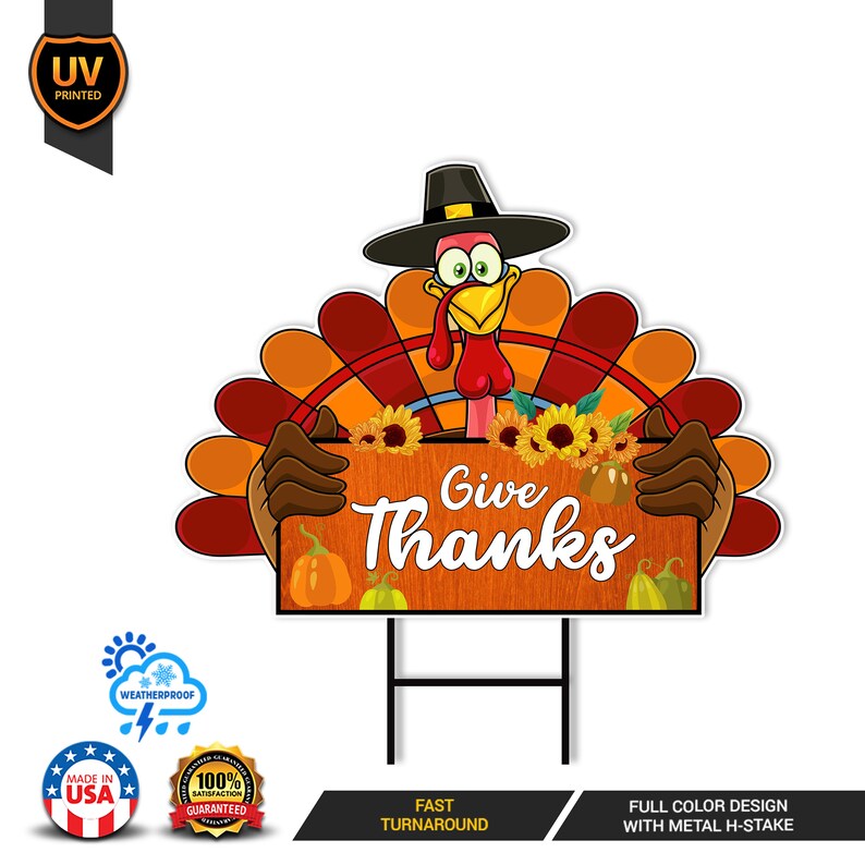 Thanksgiving Turkey Yard Sign 24" X 18" - Coroplast Gobble Sign Give ...