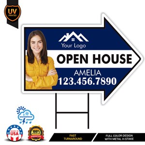 Custom Open House Arrow Yard Sign 18" X 24", 2 Sided Add Your Text ...
