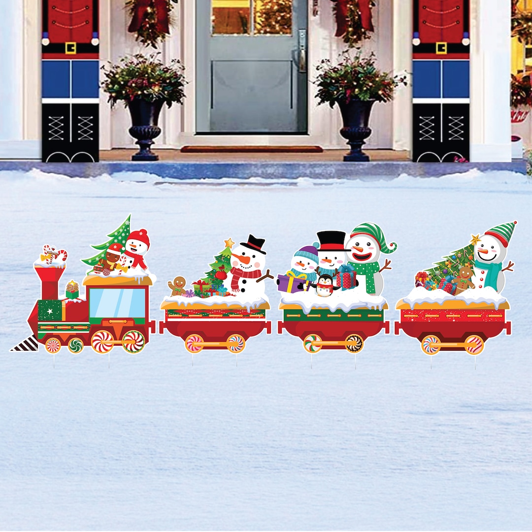 Christmas Train Yard Sign Cutouts, Xmas Tree Santa Gingerbread Snowman ...