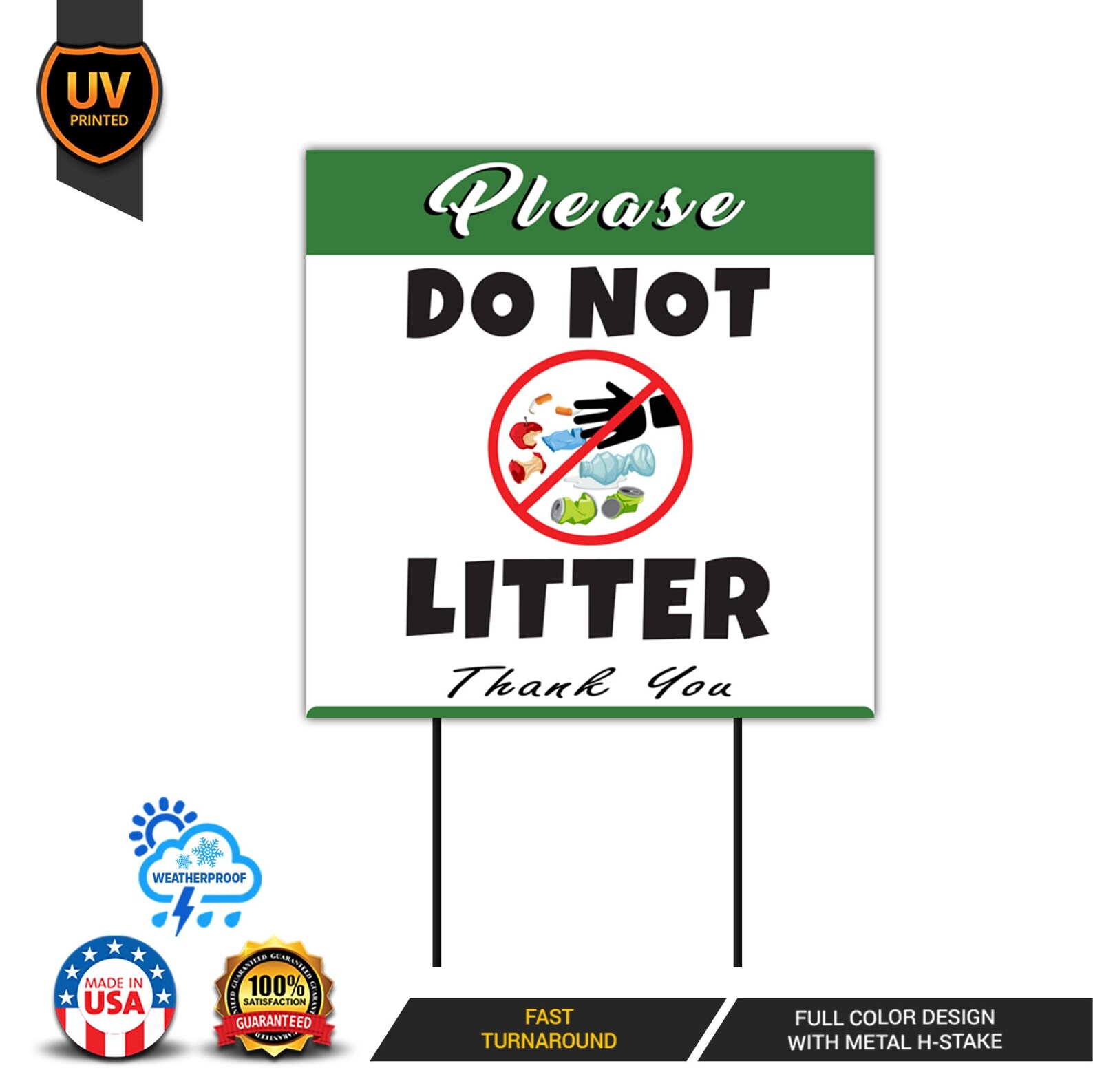Pack of 3 Please Do Not Litter Yard Sign - Coroplast Don't Litter Signs ...