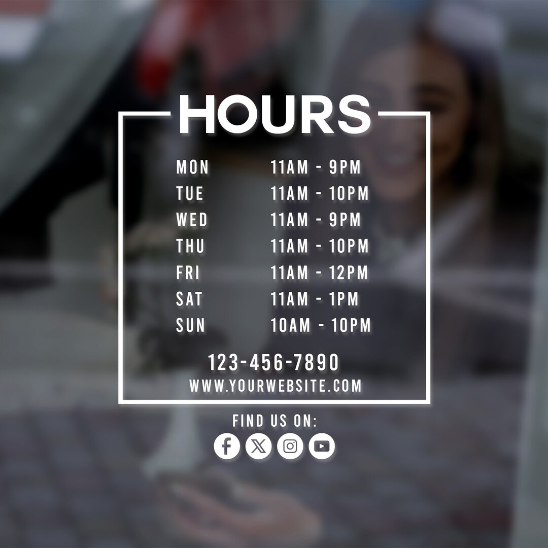 Store Hours Decal, Business Hours Clear Cling Vinyl Sticker, Custom ...