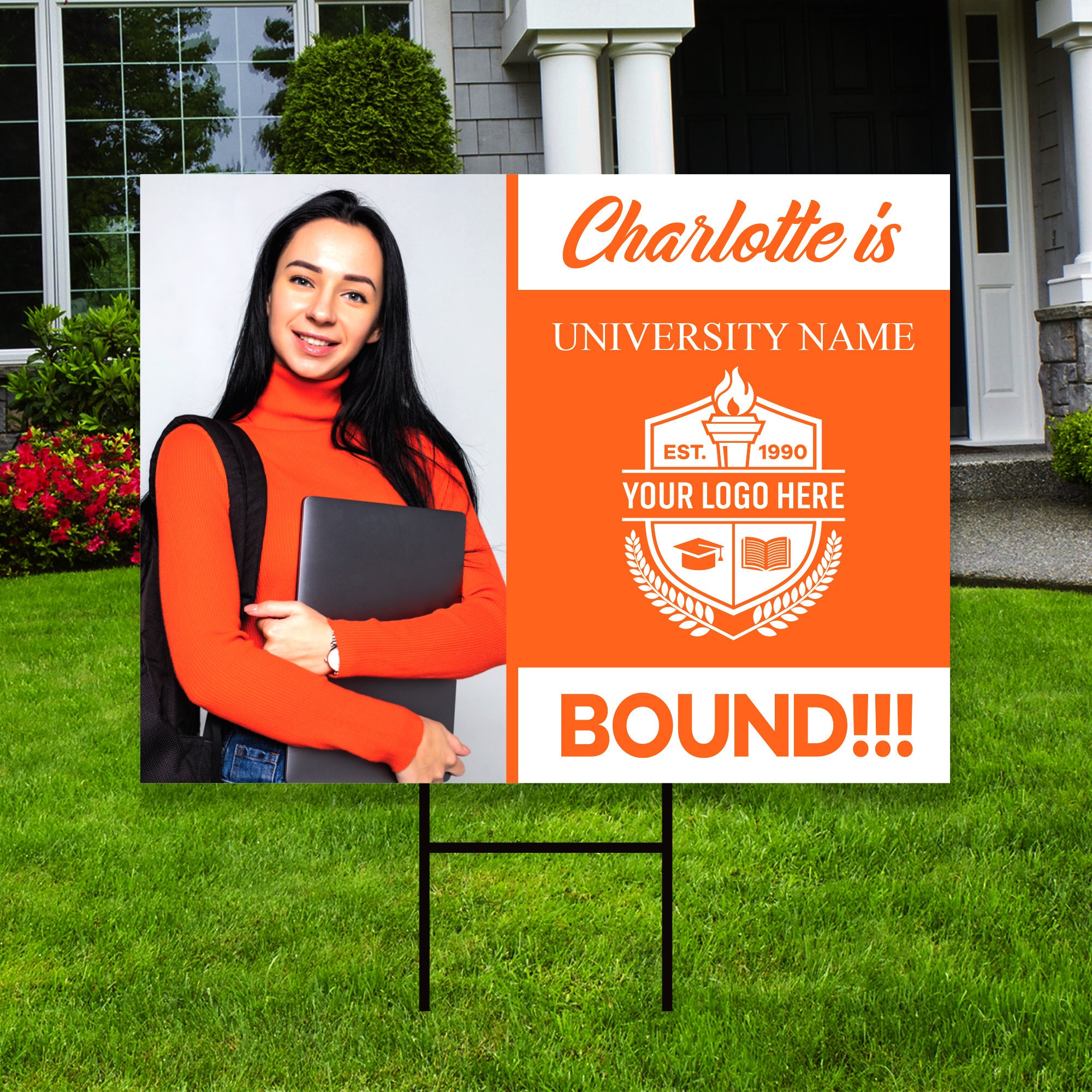Personalized College Bound Yard Sign With Photo, College Logo Sign ...