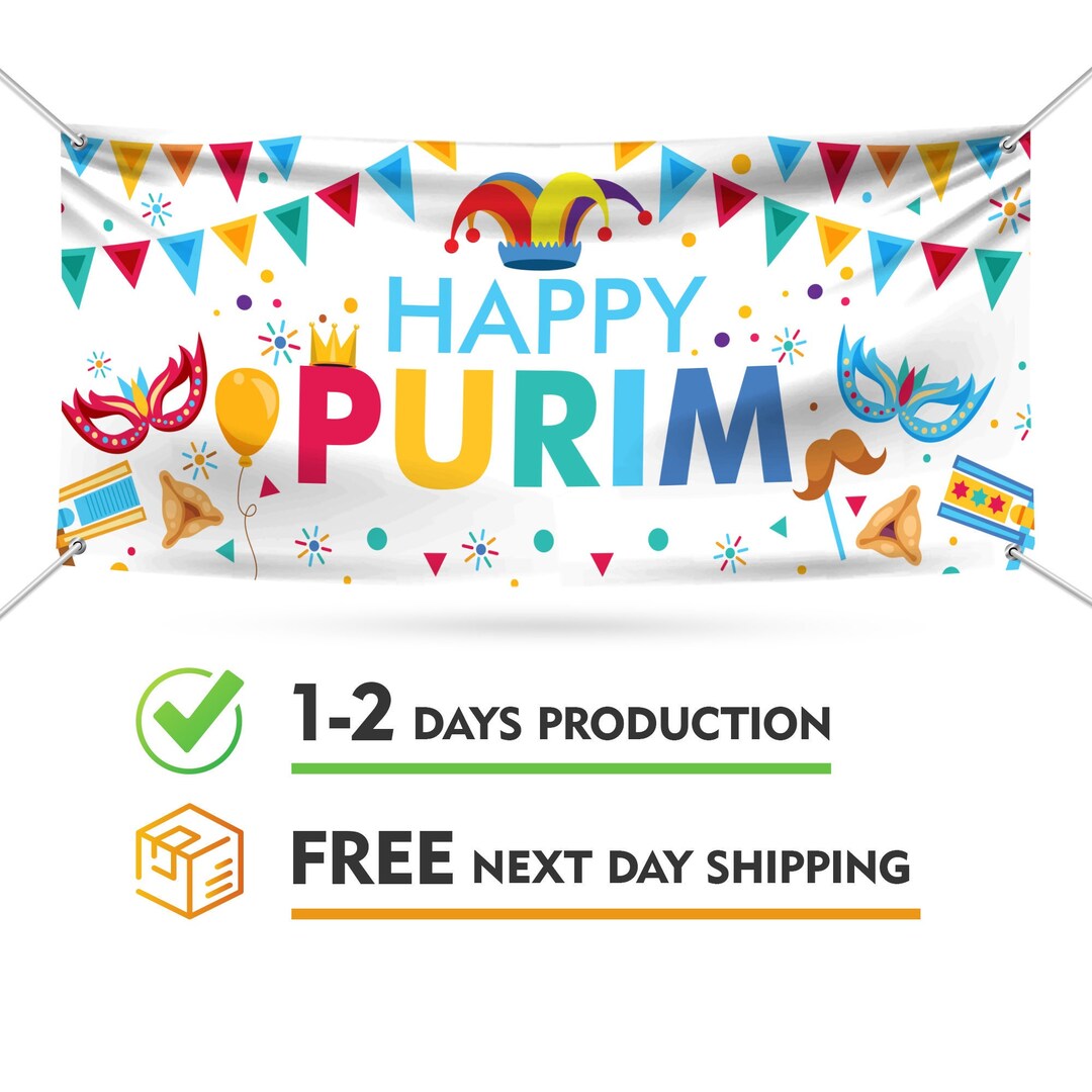 Happy Purim Banner Sign, 13 Oz Heavy Duty Waterproof Jewish Holiday ...