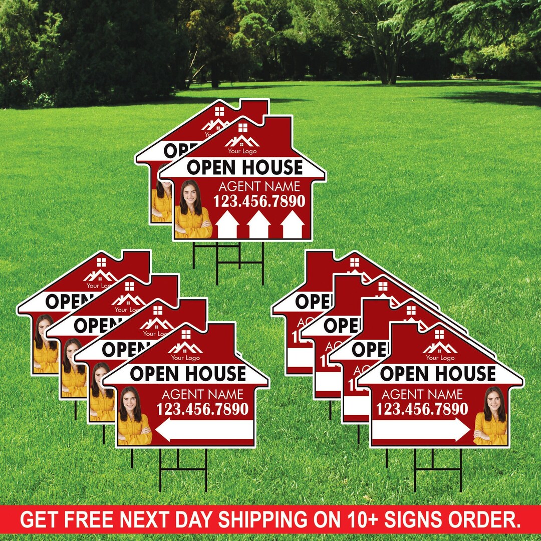 10 Pack Custom Open House Arrow Yard Sign 18" X 24", 2 Sided Add Your ...