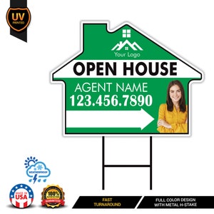 10 Pack Custom Open House Arrow Yard Sign 18" X 24", 2 Sided Add Your ...