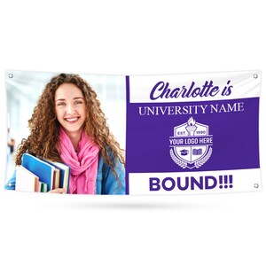 Personalized College Bound Banner Sign With Photo - 13 Oz Custom Logo ...