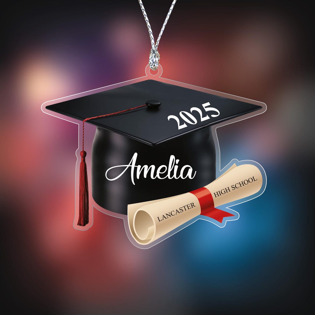Custom Graduation 2025 Ornament, Personalized School Graduation Cap 2D ...
