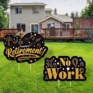 Happy Retirement Yard Sign Decorations, Black Gold Happy Retirement ...