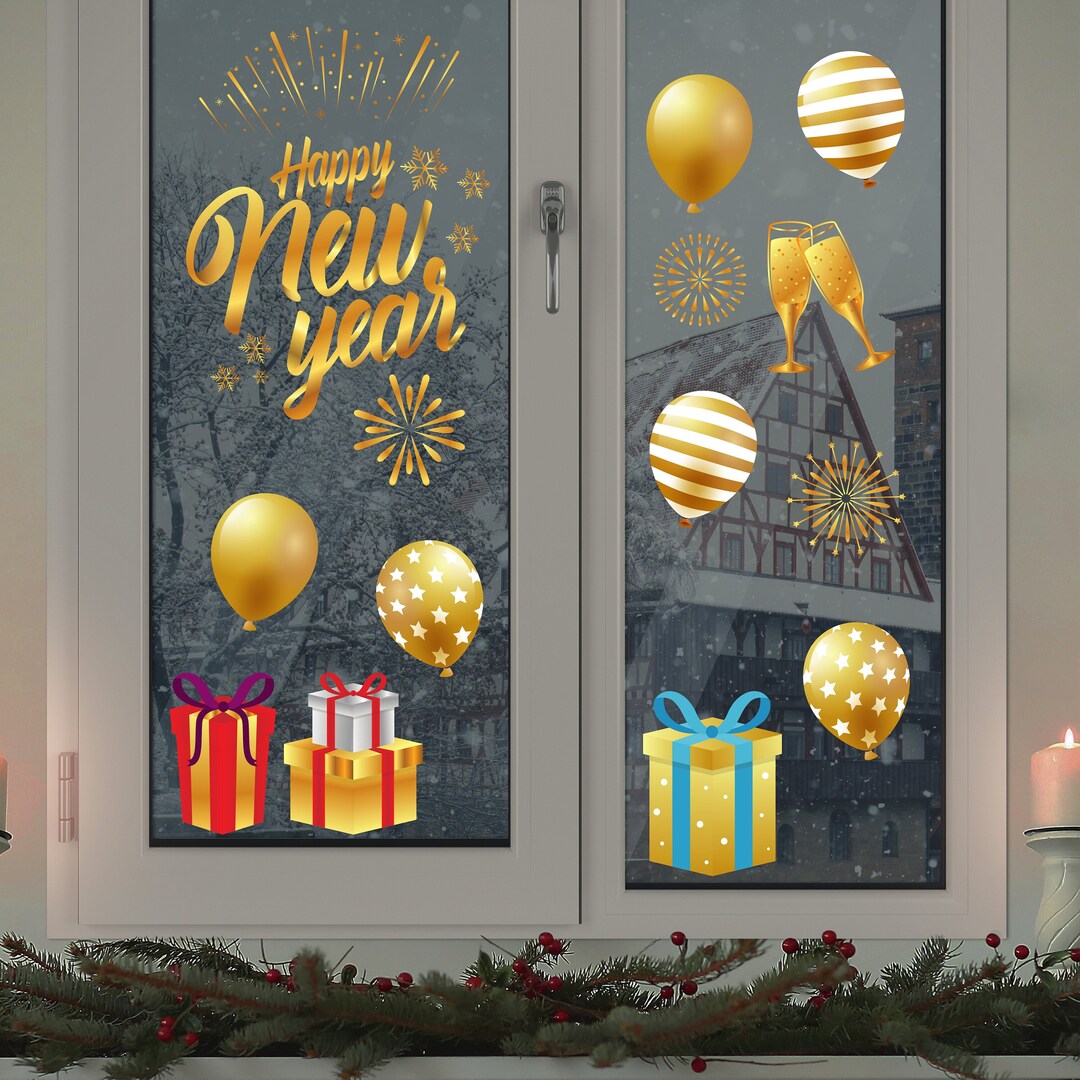 15pcs New Year Decorations Window Cling Vinyl Stickers, New Years Eve ...