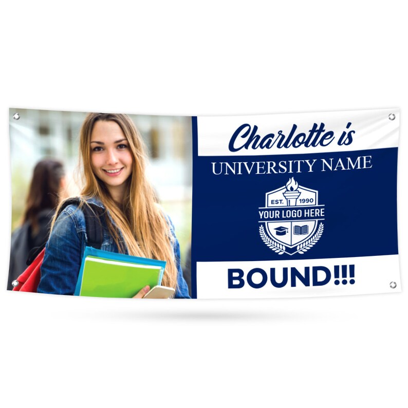 Personalized College Bound Banner Sign With Photo - 13 Oz Custom Logo ...