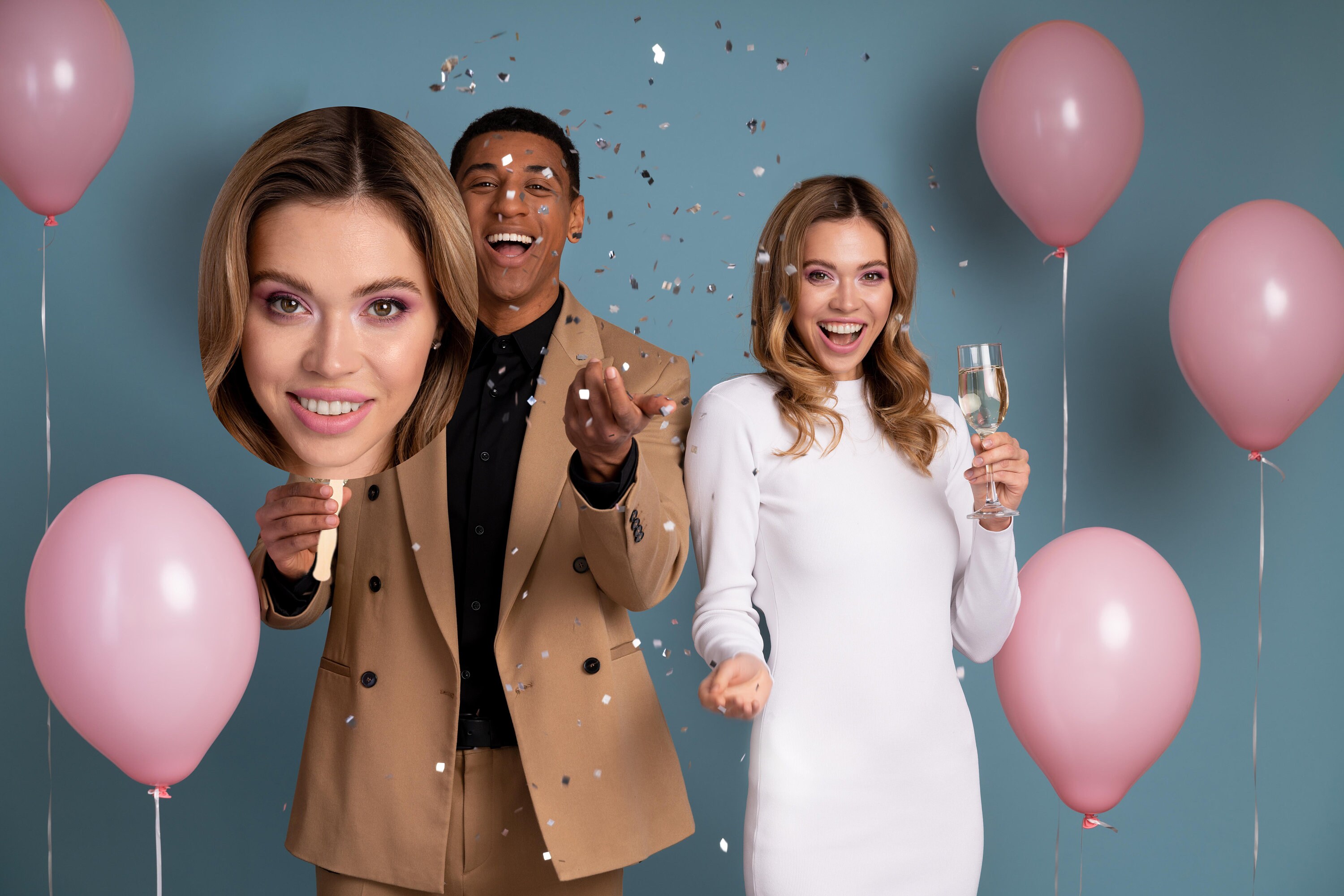 Custom Big Large Face Fans With Wooden Handle Wedding Heads - Etsy