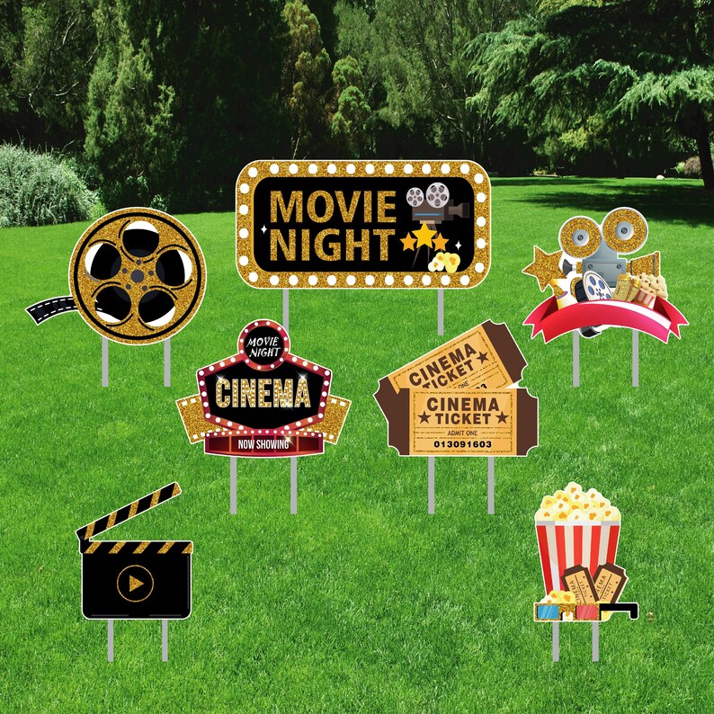 Movie Night Party Yard Sign Decorations, Movie Tickets Film Reel ...