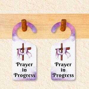 Prayer in Progress Religious Cross Door Hanger, Doorknob Sign, PVC Door ...