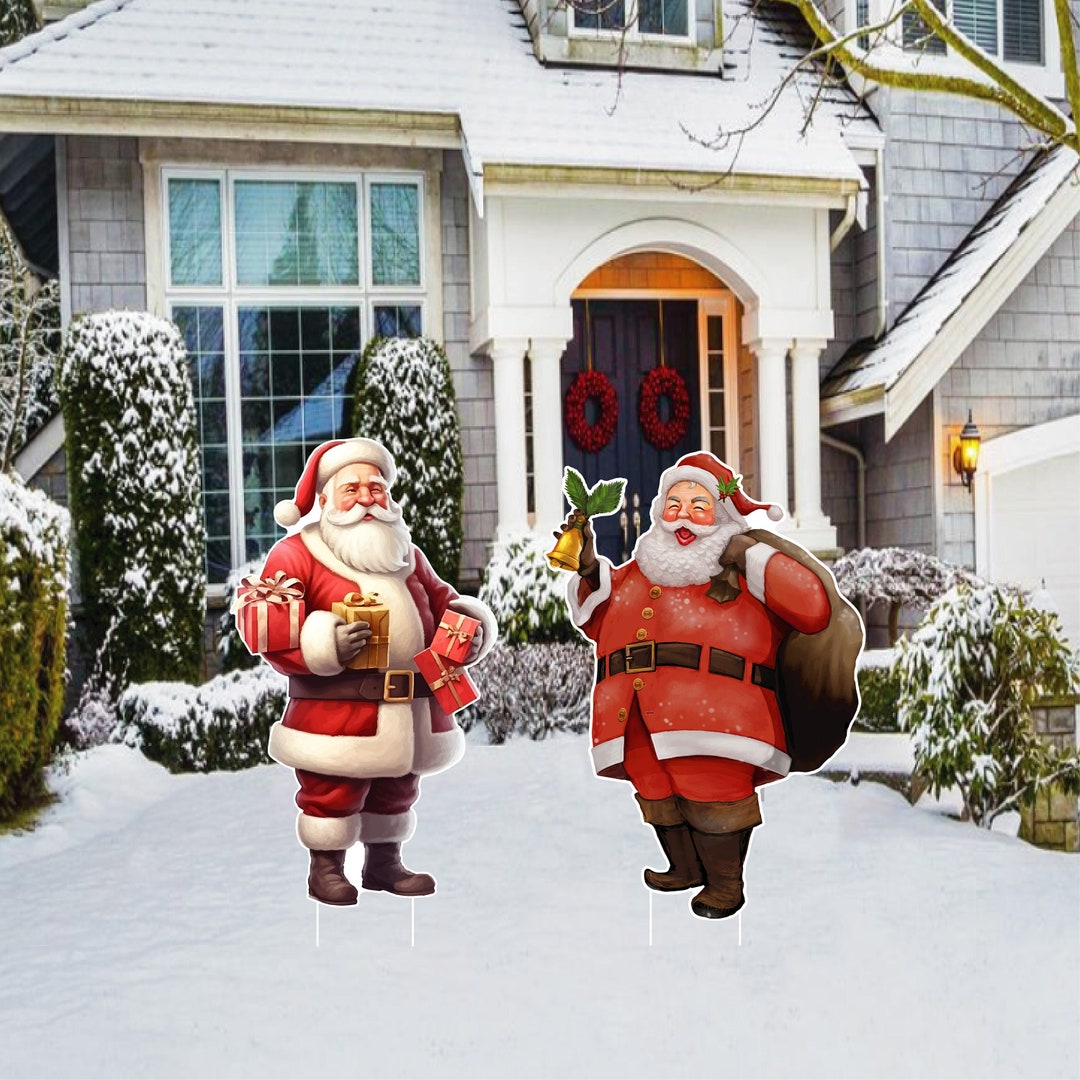 Santa Christmas Yard Sign Cutouts - Xmas Santa Claus Christmas Holiday ...