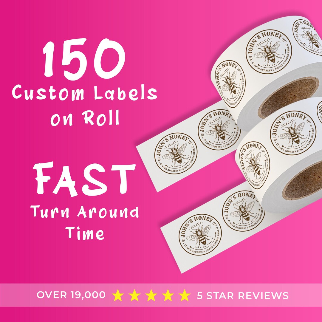 150 Labels on Roll, Premium Gloss Waterproof Labels, Bulk Custom ...
