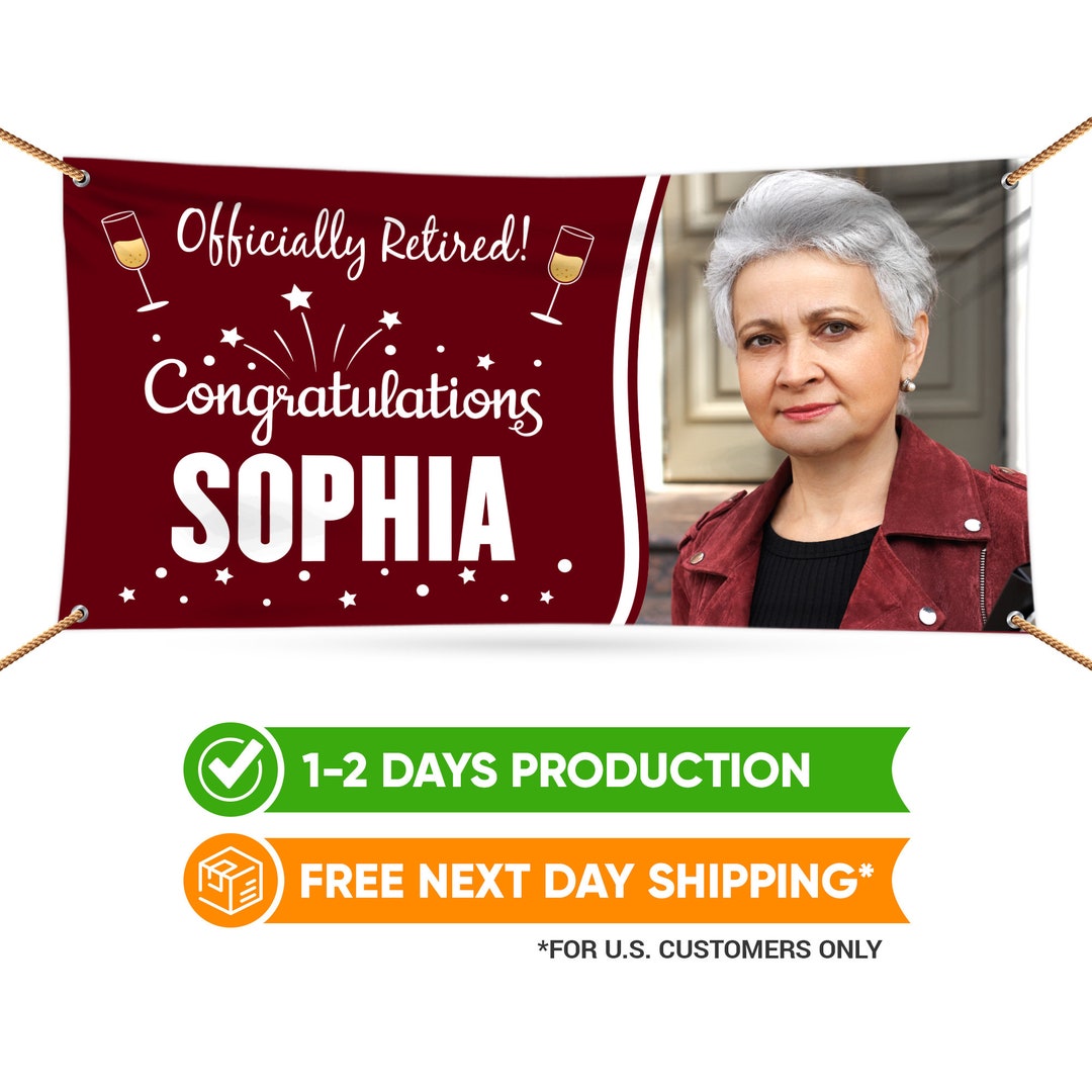 Retirement Personalized Banner Sign With Photo 13 Oz Waterproof Custom ...