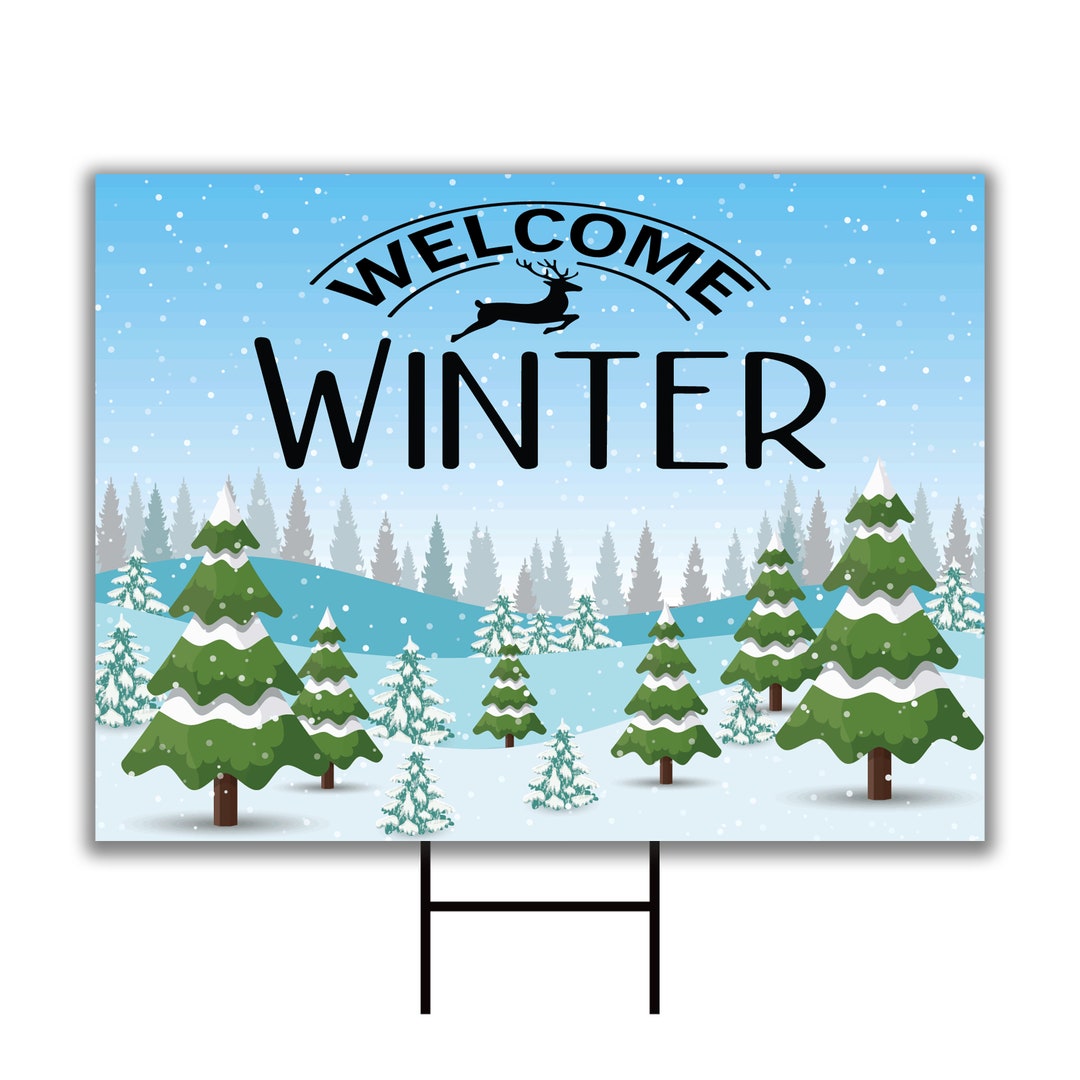 Welcome Winter Yard Sign, Merry Christmas Snowflakes Winter Pines Tree ...