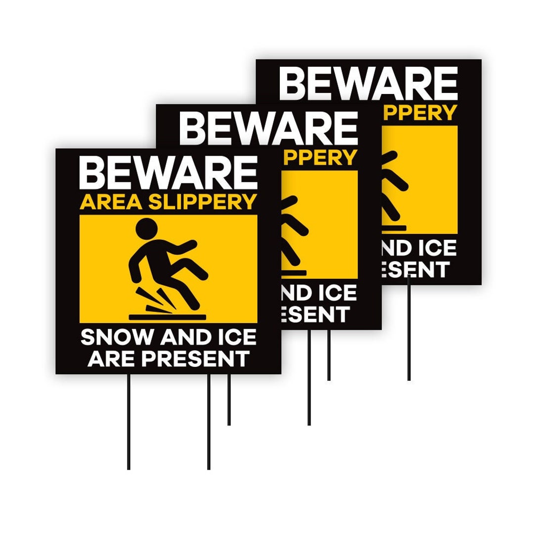 Pack of 3 Caution Slippery When Wet or Icy Yard Sign - Coroplast ...