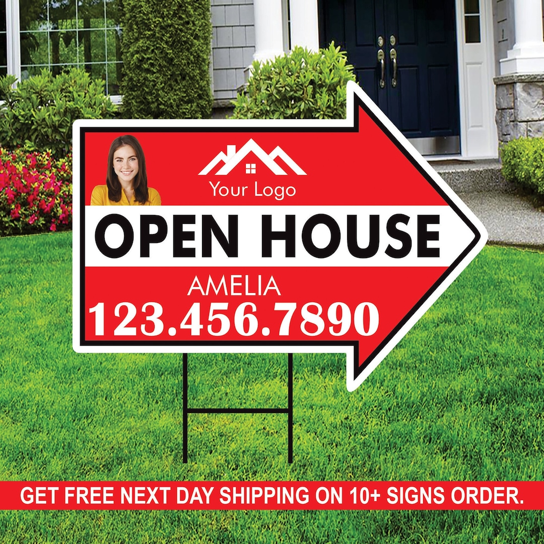 Custom Open House Arrow Yard Sign 18" X 24", 2 Sided Add Your Text ...