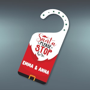 Santa Please Stop Here Personalized Door Hanger, Santa Doorknob Sign ...