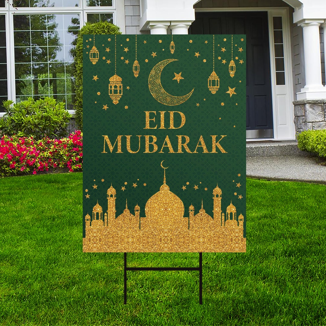 Eid Mubarak Yard Sign, Coroplast Moon Lanterns Decor, Religious Muslim ...