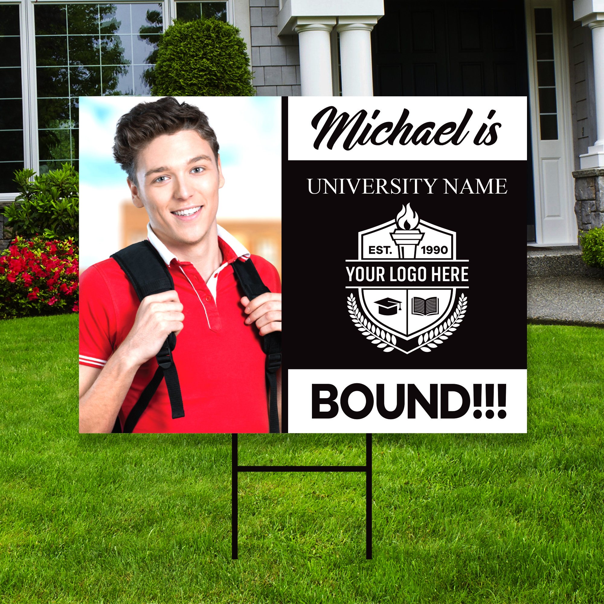 Personalized College Bound Yard Sign With Photo, College Logo Sign ...