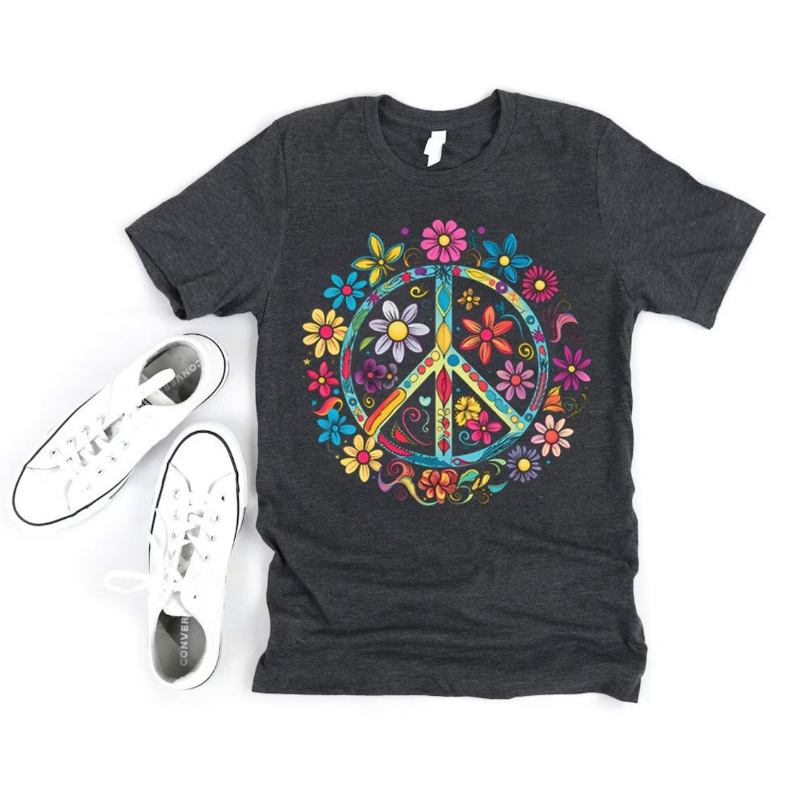 Floral Peace Symbol Shirt, Peace Lover Shirt, Flower Peace Sign Shirt ...