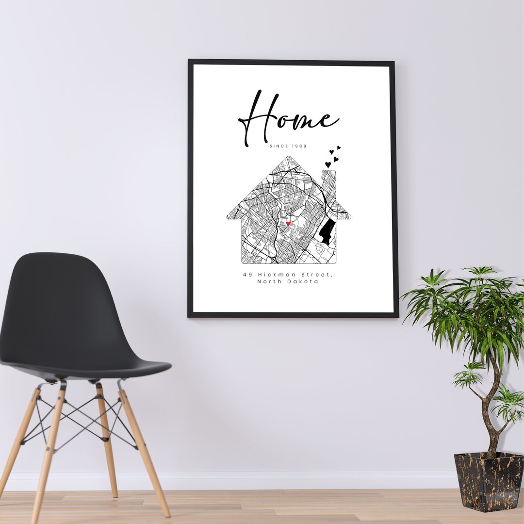 Personalized Home Map Wall Art, Framed Canvas Wall Decor, Our First ...