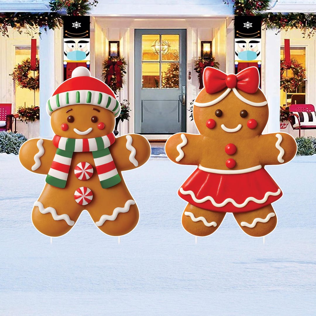 Gingerbread Boy & Girl Christmas Yard Signs, Outdoor Holiday Lawn ...