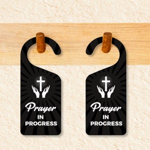 Prayer in Progress Religious Cross Door Hanger, Doorknob Sign, PVC Door ...