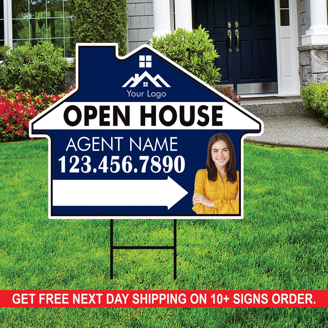 10 Pack Custom Open House Arrow Yard Sign 18" X 24", 2 Sided Add Your ...