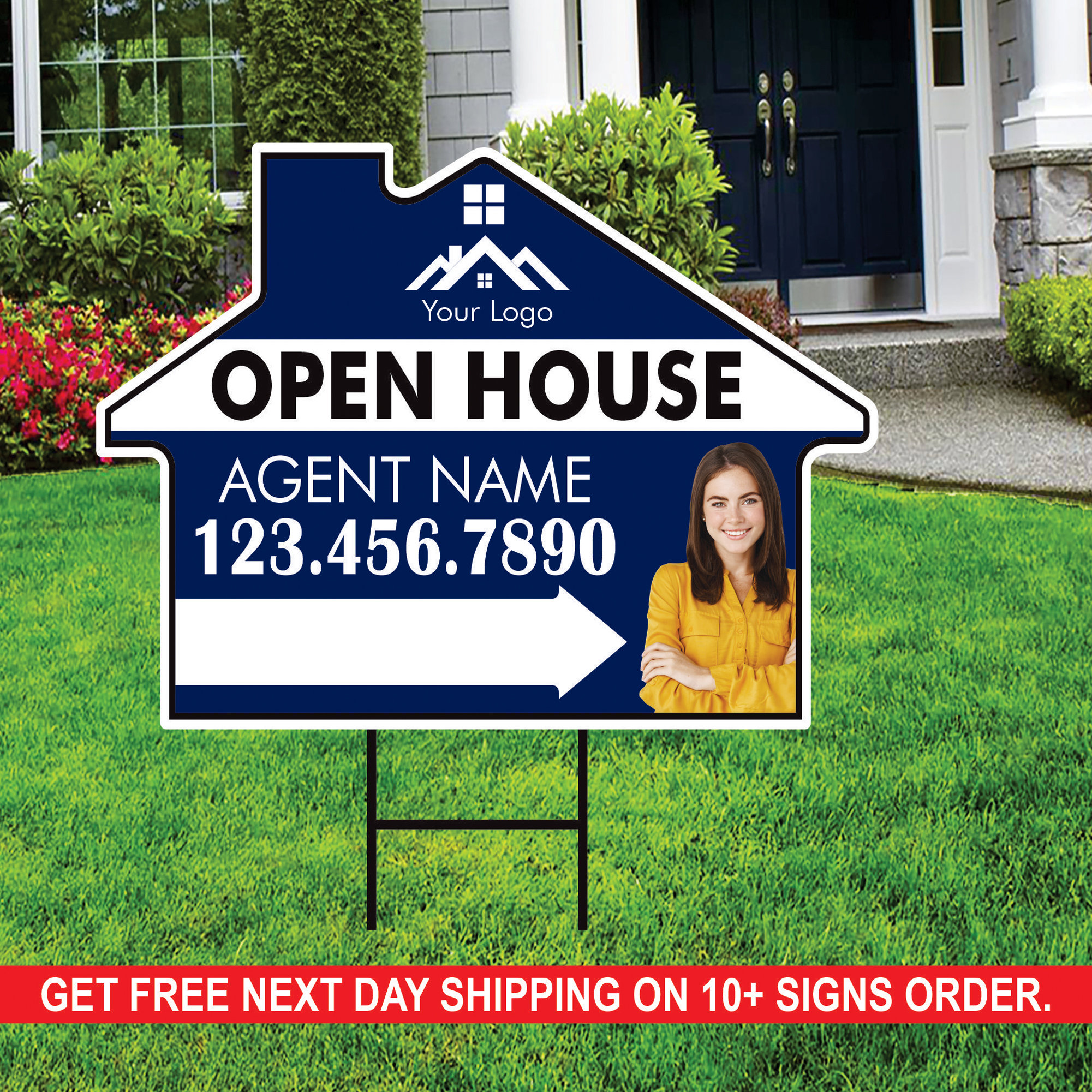 10 Pack Custom Open House Arrow Yard Sign 18" X 24", 2 Sided Add Your ...