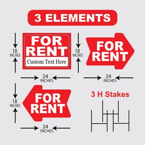 Custom for Rent Yard Sign (3 Pack) - Coroplast Double Sided Directional ...