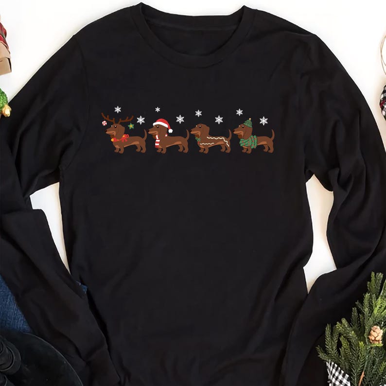 Dachshund Christmas Long Sleeve Shirt, Wiener Dog Holiday Shirt, Cute ...
