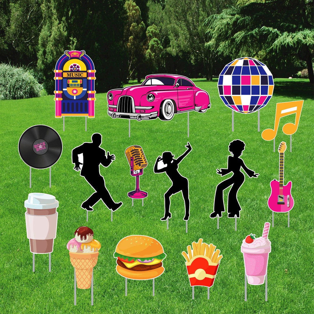 Rock and Roll 1950s Party Yard Sign Decorations, 50s Party Decorating ...