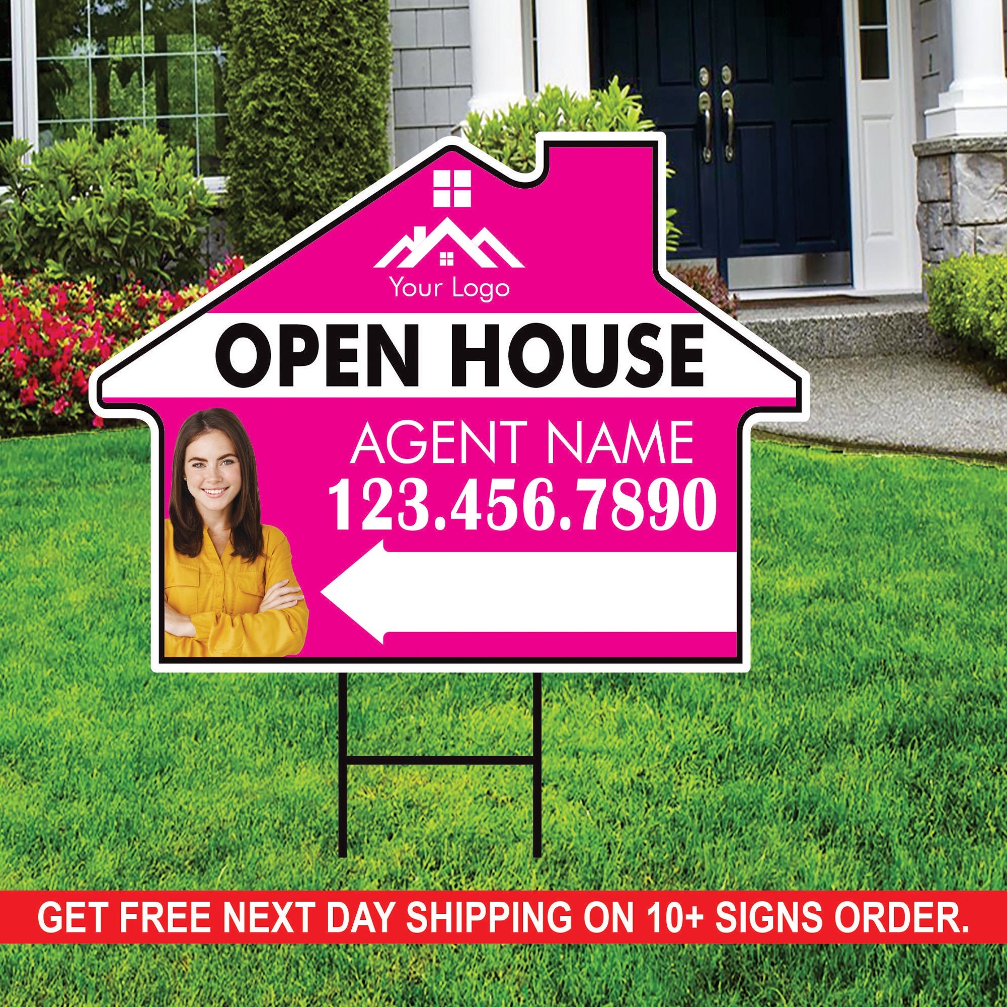 10 Pack Custom Open House Arrow Yard Sign 18" X 24", 2 Sided Add Your ...