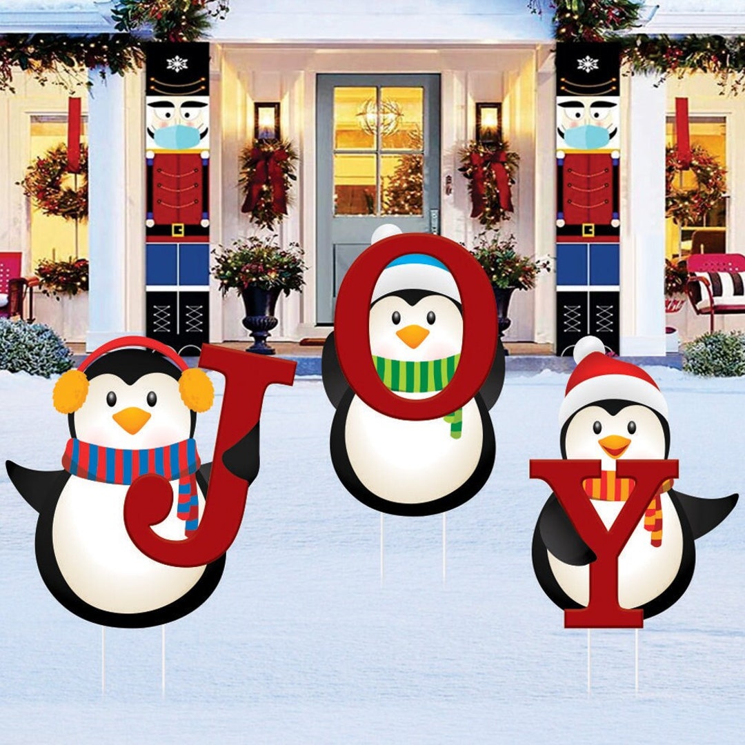Joy Penguin Yard Sign Cutouts - Merry Christmas Yard Décor for ...